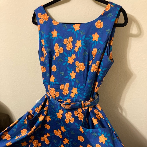 Modcloth | Dresses | Modcloth Blue And Orange Floral Midi Dress | Poshmark